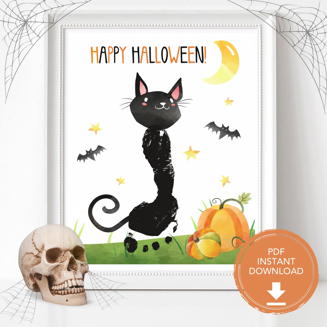 Cat Halloween Handprint Craft, DIY Craft for Kids Art, Halloween ...