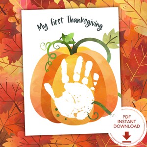 Fall Handprint Art, Thanksgiving Printable Handprint Art Pumpkin Craft ...