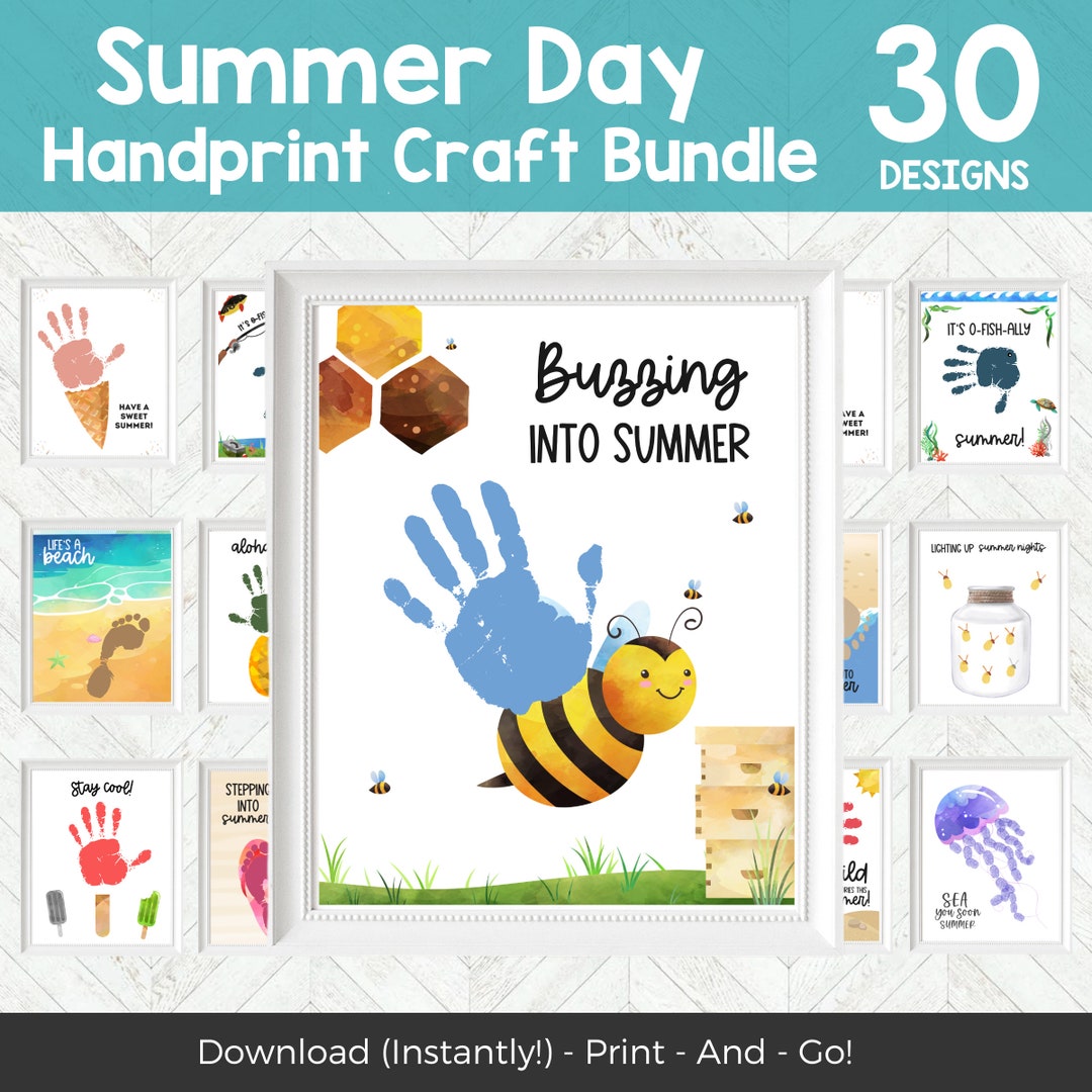 Summer Handprint Art Bundle for Kids Summer Camp Crafts, Hello Summer ...