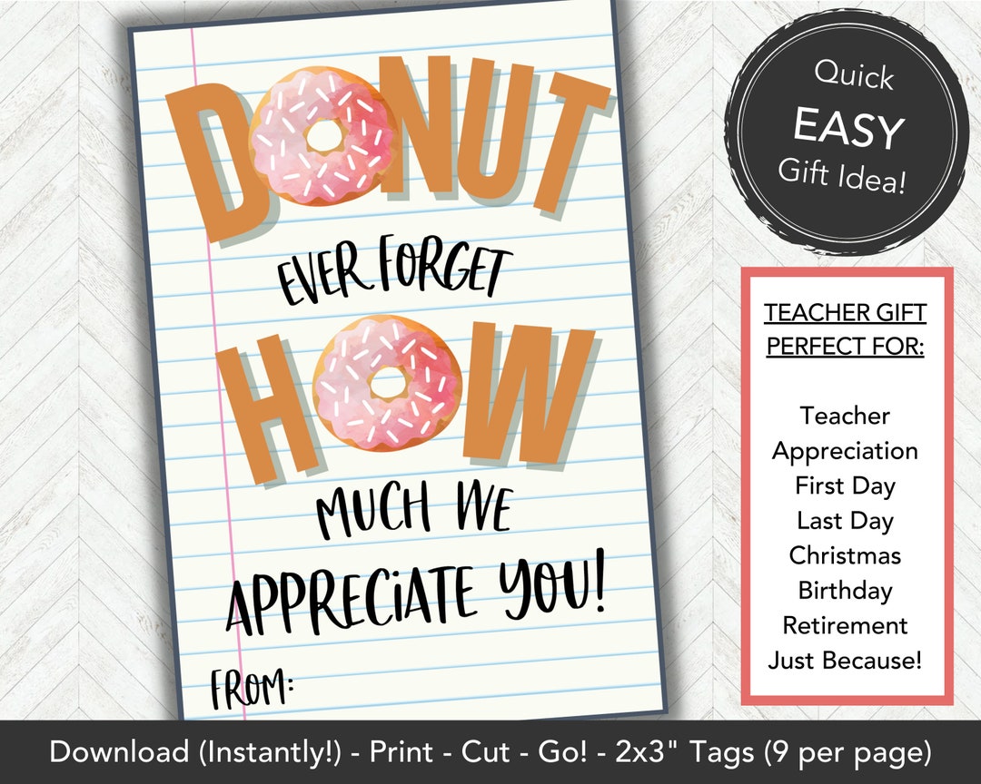Donut Teacher Appreciation Gift Tag Preschool Teacher Gift - Etsy