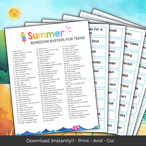 Summer Boredom Busters for Teens, Printable Summer Checklist, Fun Kids ...