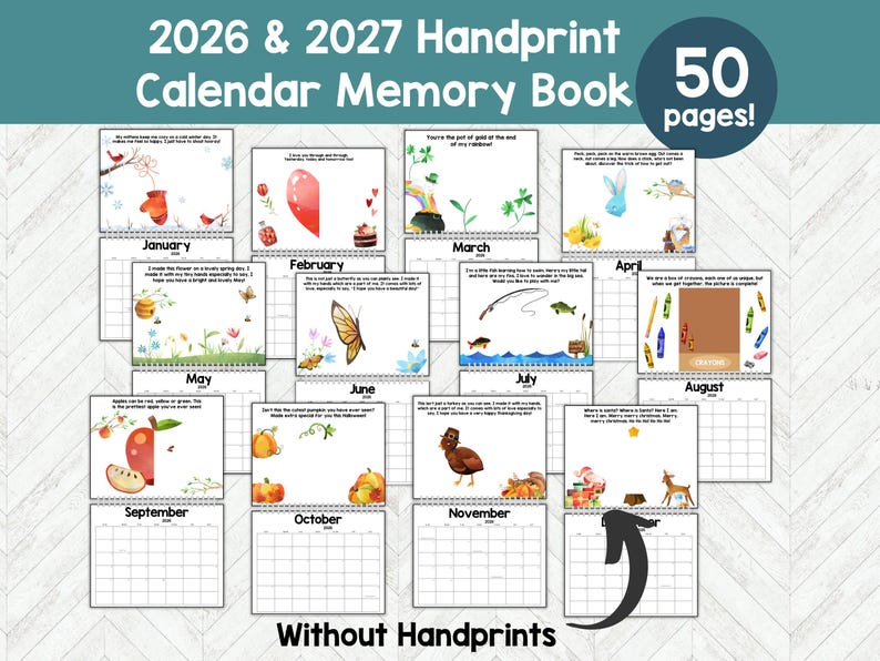 Handprint Calendar 2026 2027, Preschool Handprint Art Printable, 1st ...