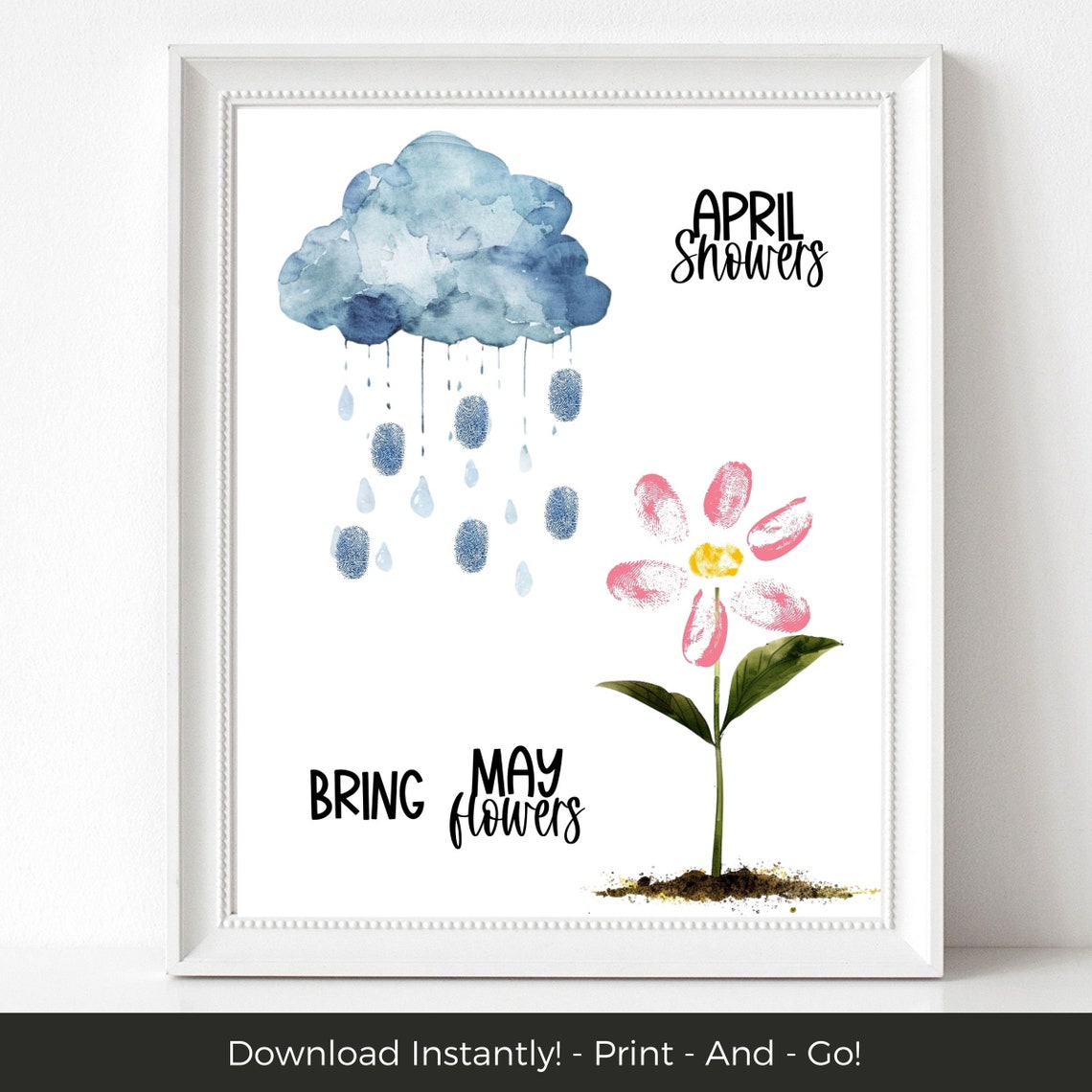 April Showers Bring May Flowers Fingerprint Activity, Preschool or ...