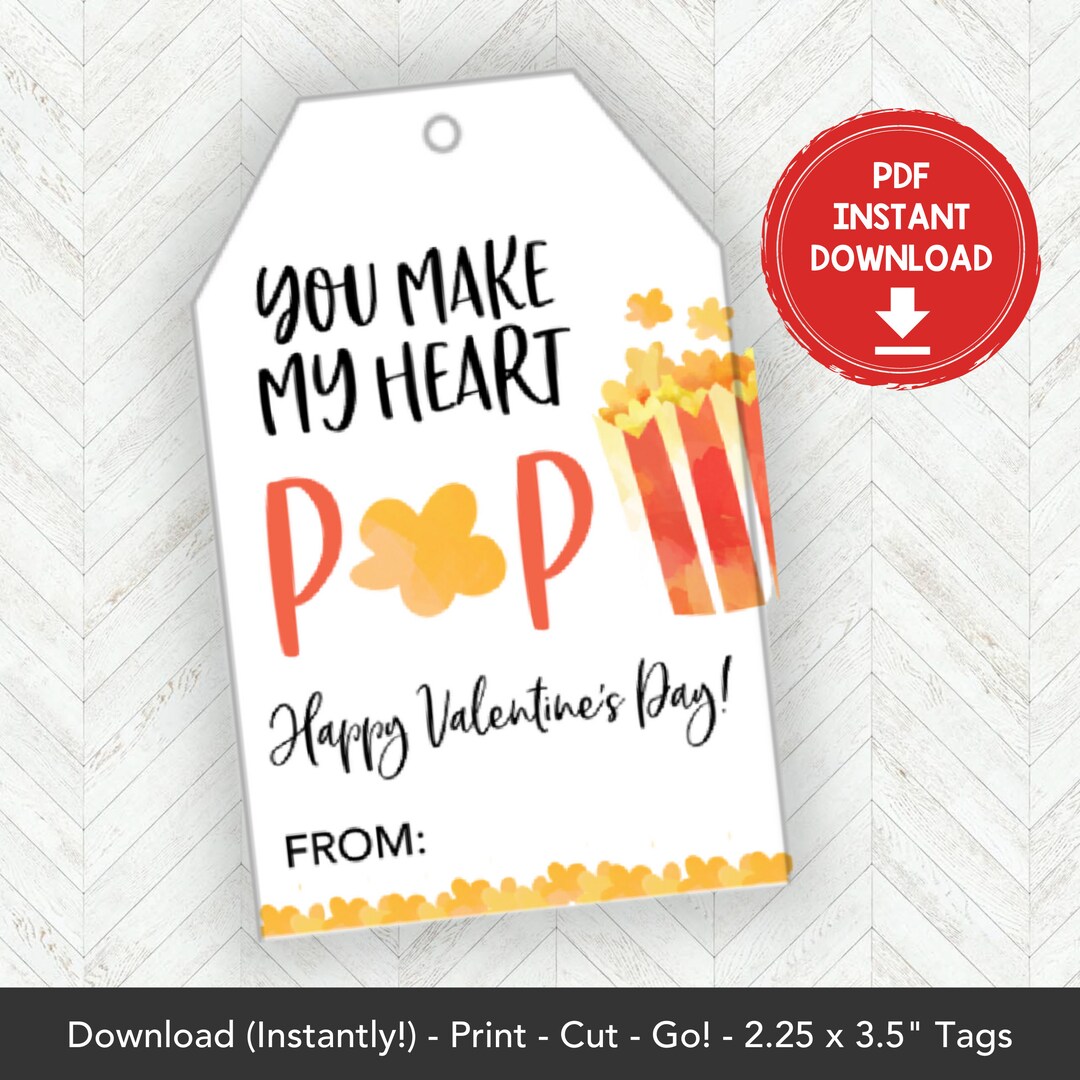 Popcorn Valentine Printable for Class Valentines Tags, Popcorn ...