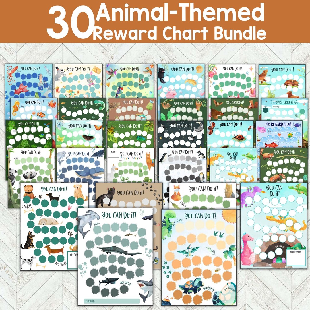 Bundle Animals Kids Reward Chart Printable, Sticker Chart for Kids ...