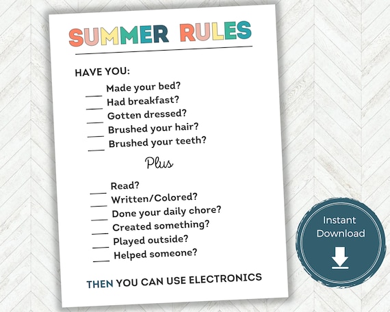 Summer Rules Printable Summer Plan Ideas Summer Rules List | Etsy