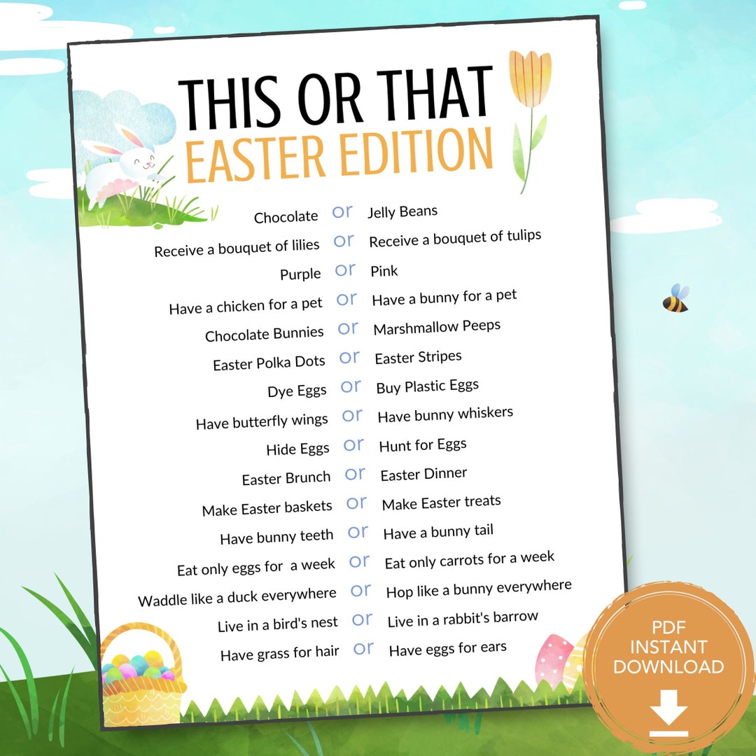 This or That Easter Game, Fun Easter Printable Game for Kids Family ...