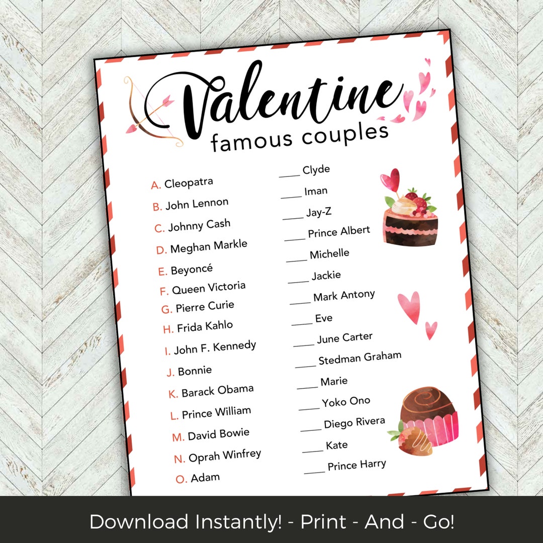 Valentines Trivia Famous Couples Game Valentine Party Games For