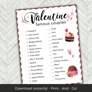 Valentines Trivia Famous Couples Game, Valentine Party Games for ...