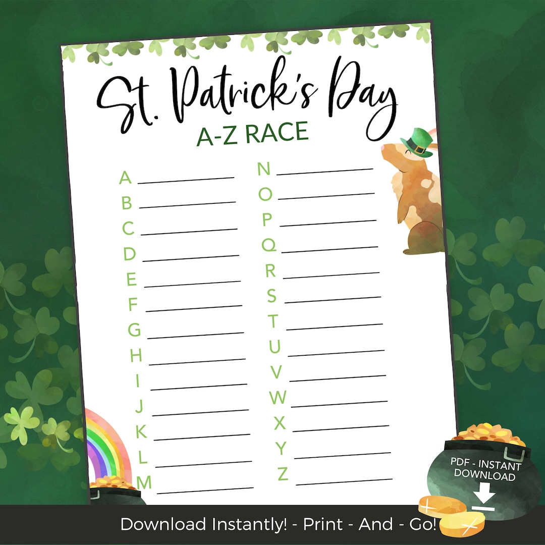 St Patricks Day Game A to Z Race, St Paddys Day Printable Game for Kids ...