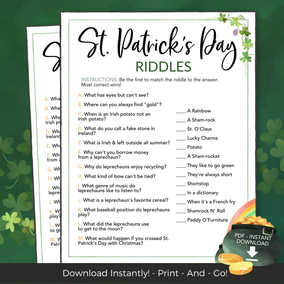 St Patricks Day Riddles, St Patricks Day Game for Kids Class Family or ...