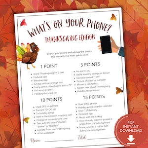 Whats on Your Phone Thanksgiving Game for Kids and Adult Parties ...