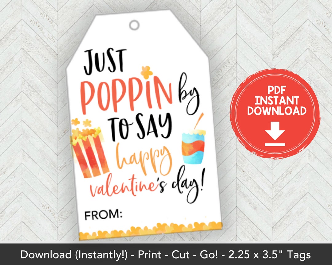 Popcorn Valentine Printable for Class Valentines Tags Popcorn - Etsy