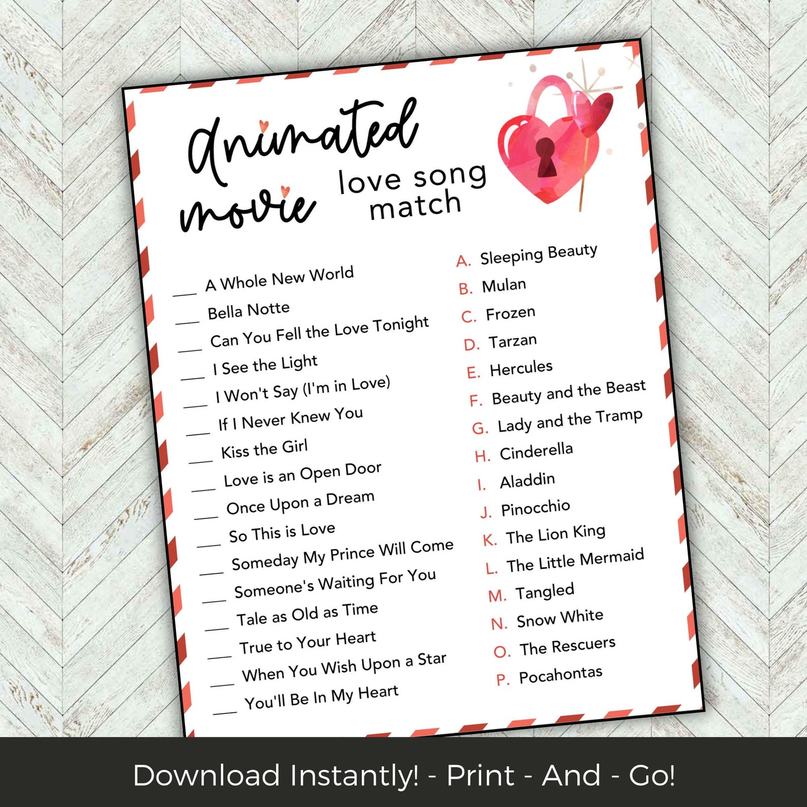 Love Song Match Game, Valentines Trivia Game Printable, Valentines Day ...