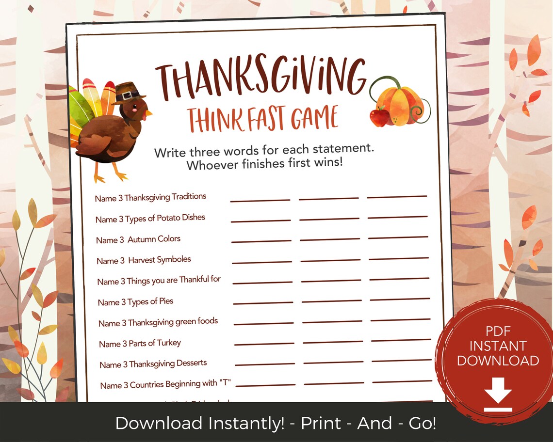 Thanksgiving Game for Kids and Adult Parties Instant Download | Etsy