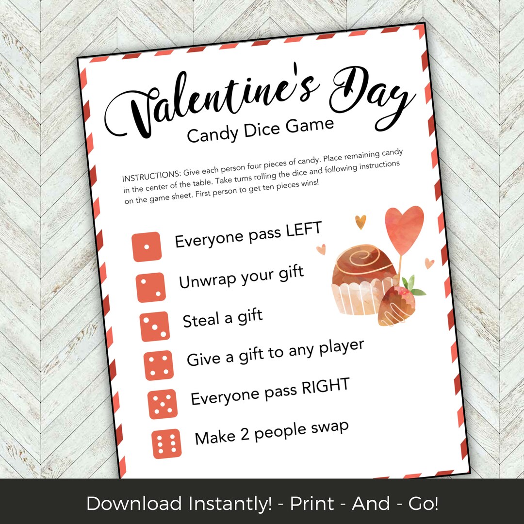 Valentine Party Games, Valentine Printable Candy Dice Game, Printable ...