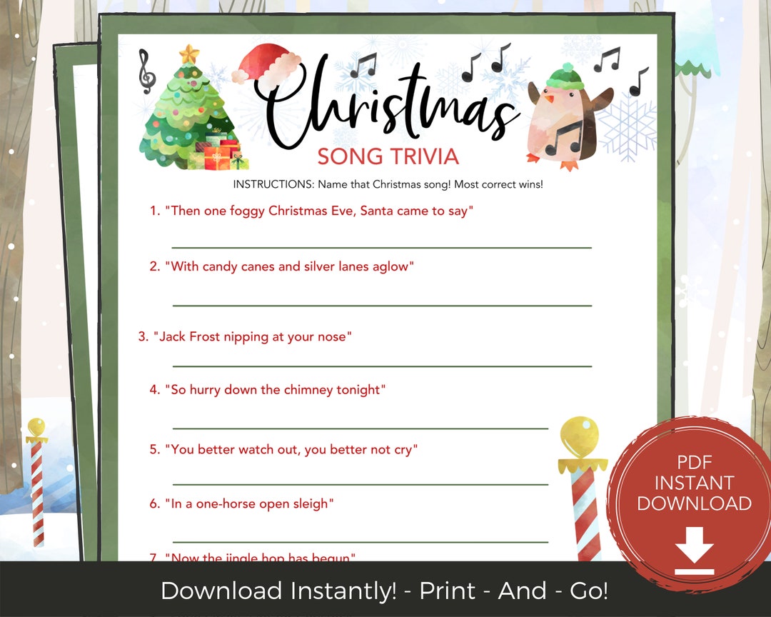 Song Christmas Trivia Games Printable Christmas Games for - Etsy