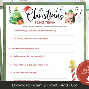 Song Christmas Trivia Games Printable Christmas Games for - Etsy