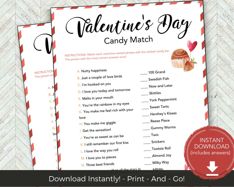 Valentines Candy Match Valentine Printable Candy Game - Etsy