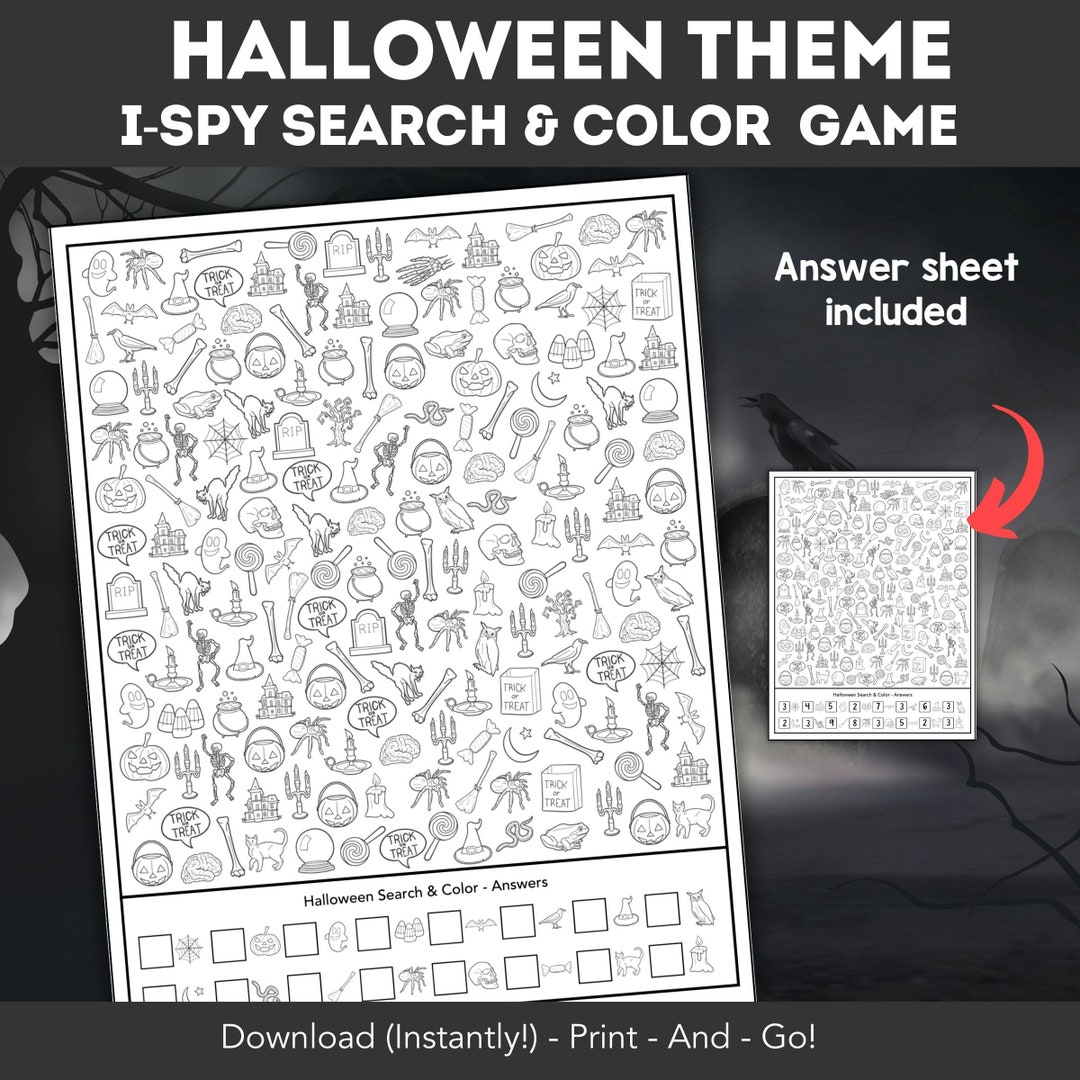 Halloween I Spy Kids Activity, I Spy Coloring Page Worksheet Activity ...