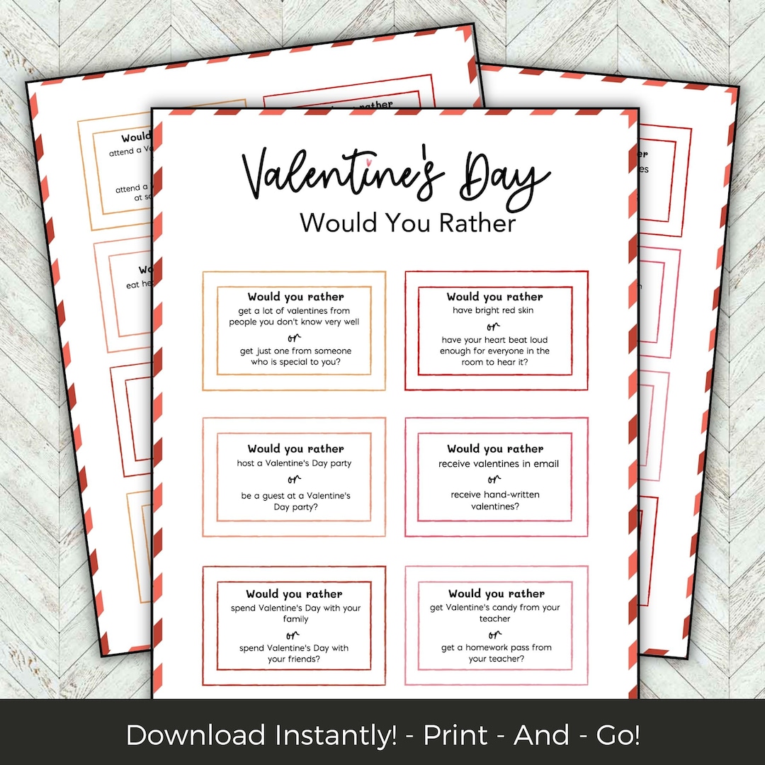Valentine Would You Rather Game, Printable Valentine Game or Activity ...