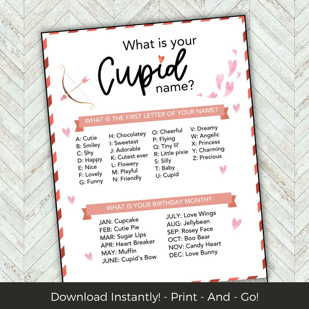 Cupid Name Game, Valentines Game for Kids and Adult Parties Instant ...