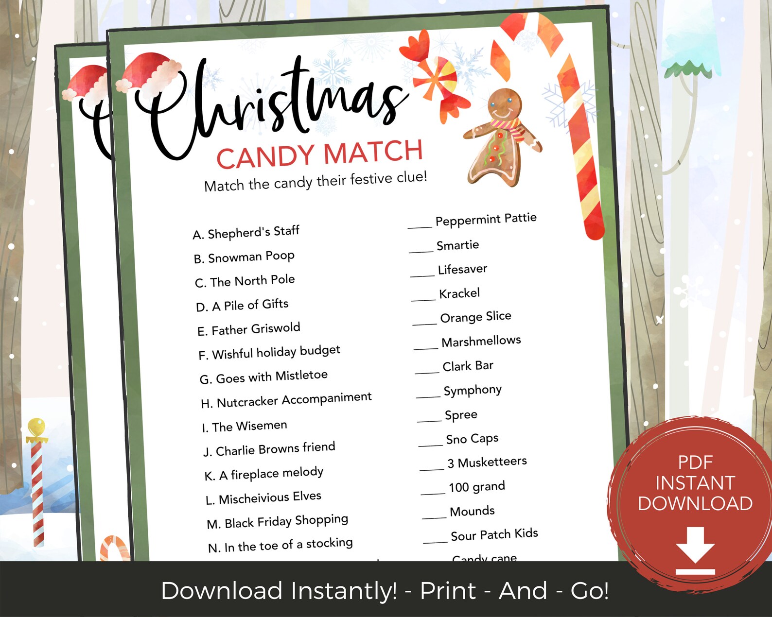 Candy Match Christmas Games for Families Printable Christmas - Etsy