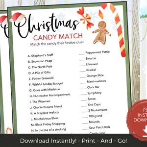 Candy Match Christmas Games for Families Printable Christmas - Etsy