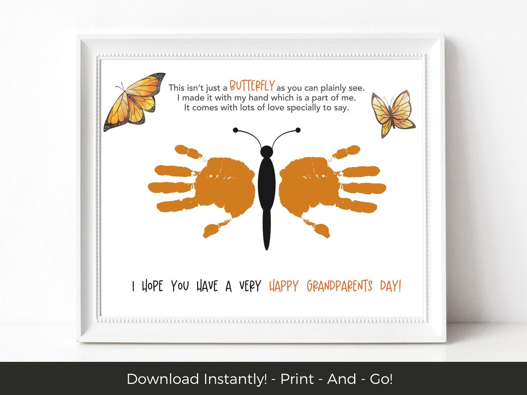Grandparents Day Handprint Craft Printable, Butterfly Handprint Art for ...