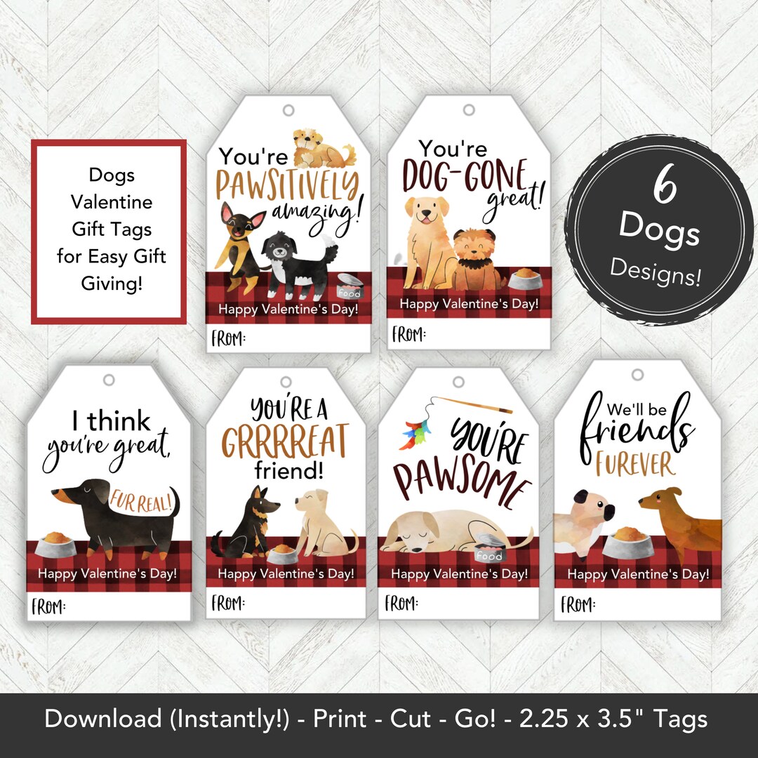 Puppy Dog Valentine Gift Tag, Printable Classroom Valentine Card for ...