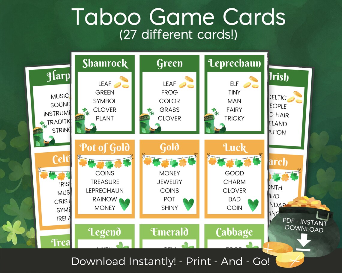 St Patricks Day Game Taboo St Paddys Day Printable Game for - Etsy