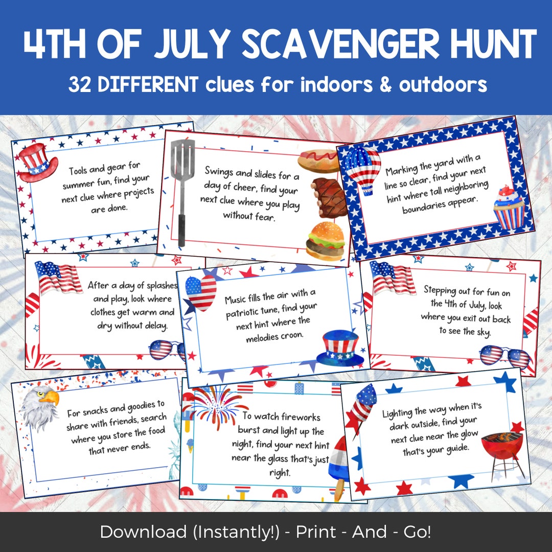 Fourth of July Game, Printable 4th of July Scavenger Hunt, Independence ...