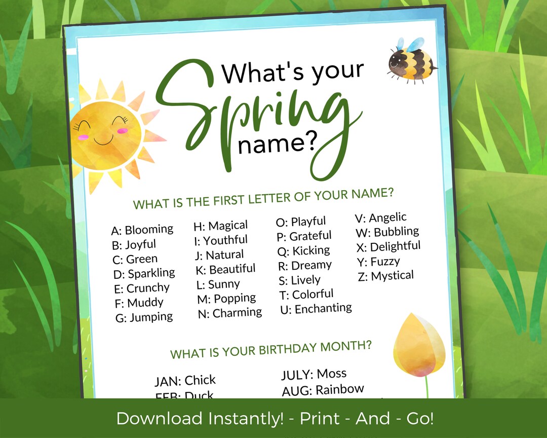 What's Your Spring Name Game Spring Game for Kids and - Etsy