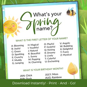 What's Your Spring Name Game Spring Game for Kids and - Etsy