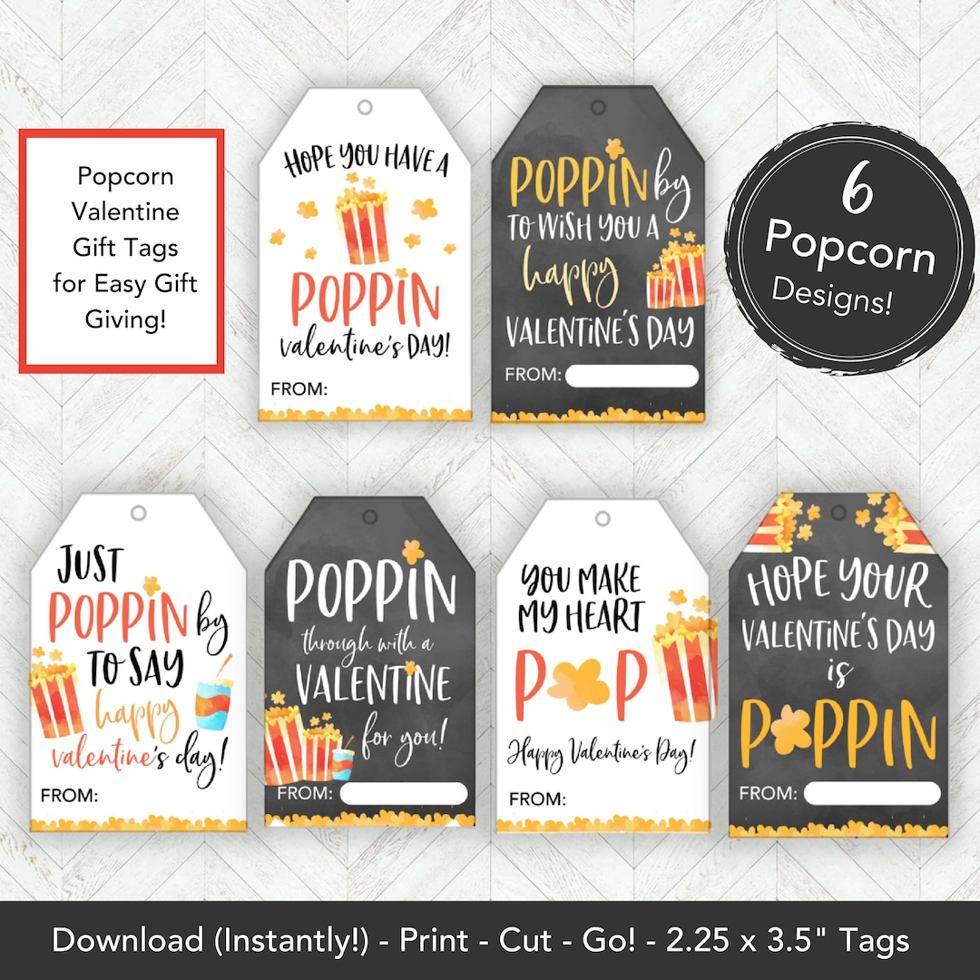 Popcorn Valentine Printable for Class Valentines Tags, Popcorn ...