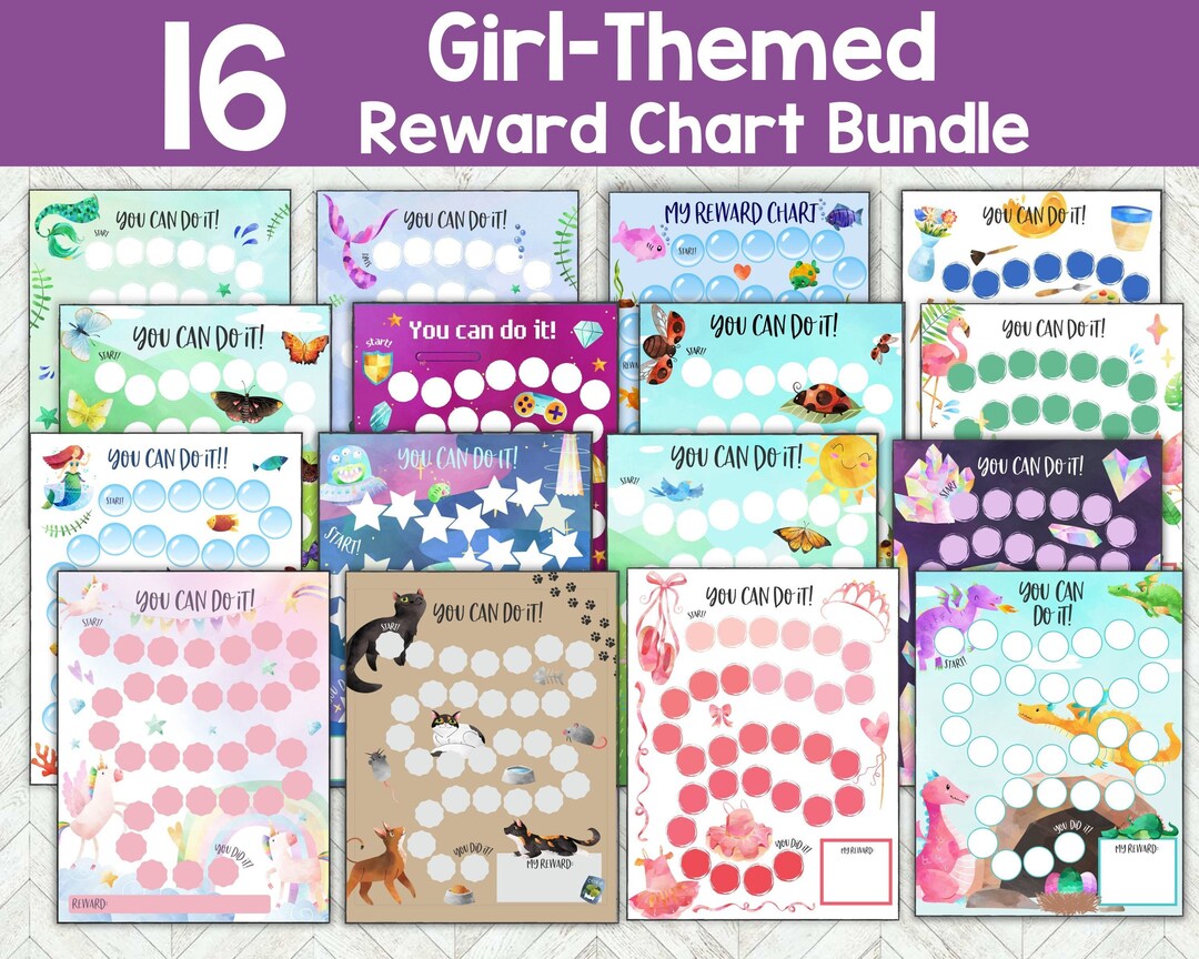 Bundle 'girl' Themed Kids Reward Chart Printable, Sticker Chart for ...
