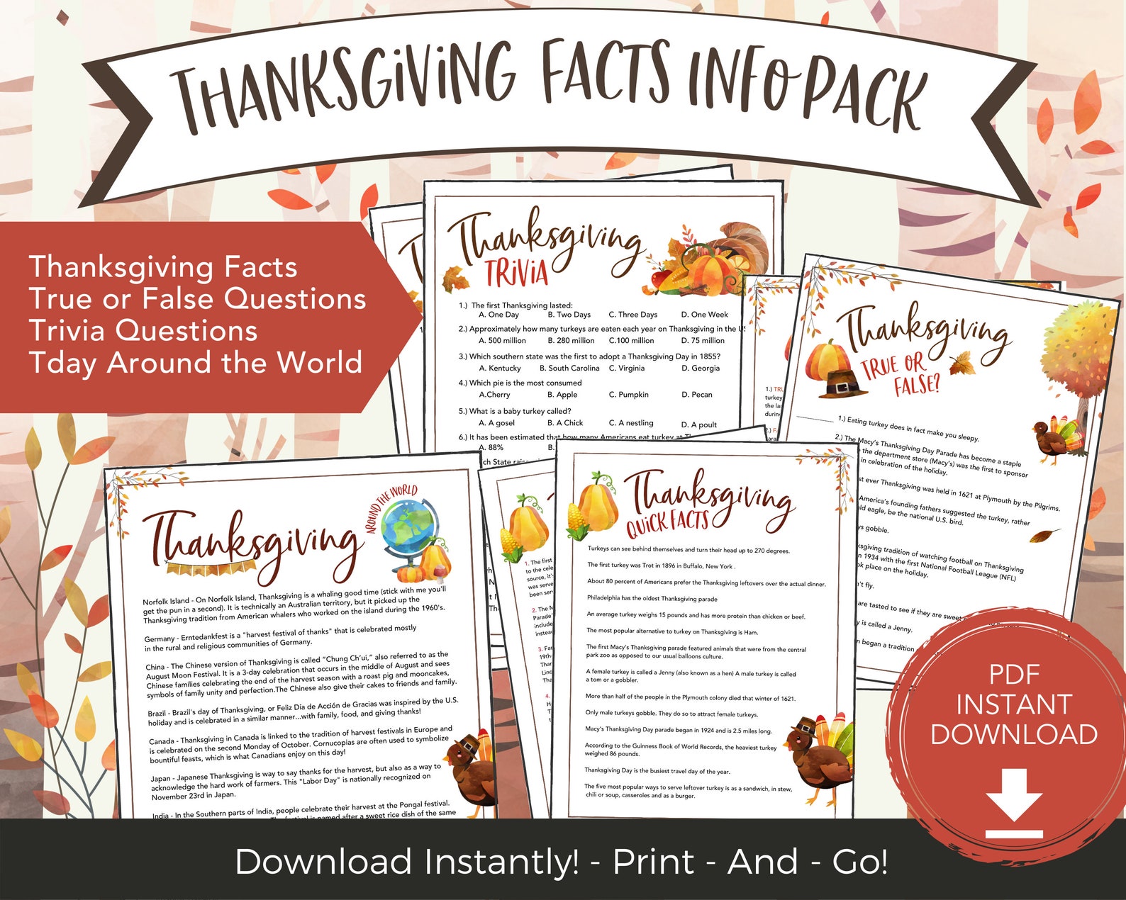 Trivia Printable Thanksgiving Bundle for Kids Adults - Etsy