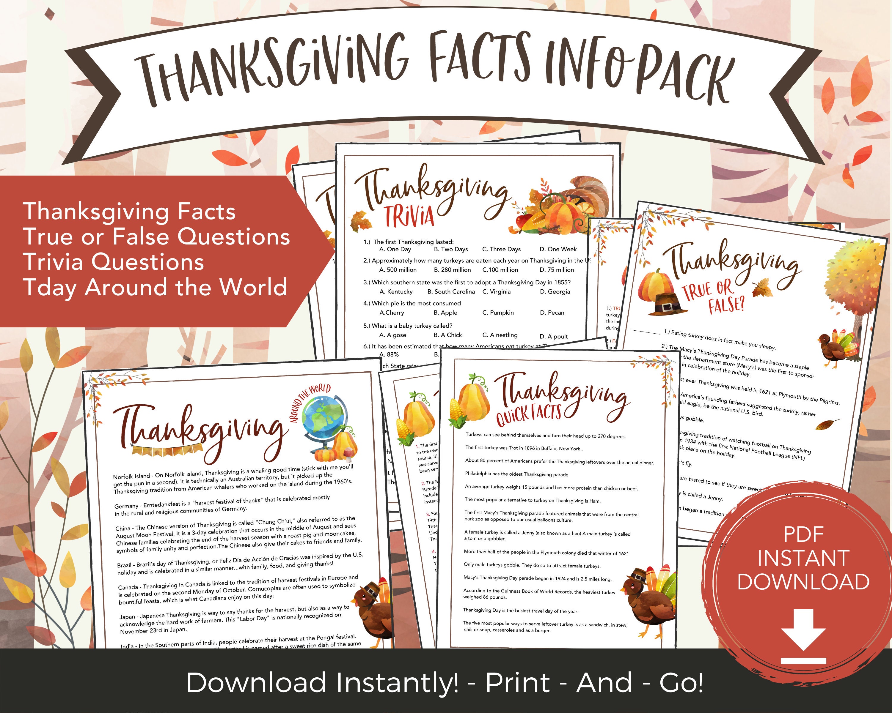 Trivia Printable Thanksgiving Bundle for Kids Adults - Etsy