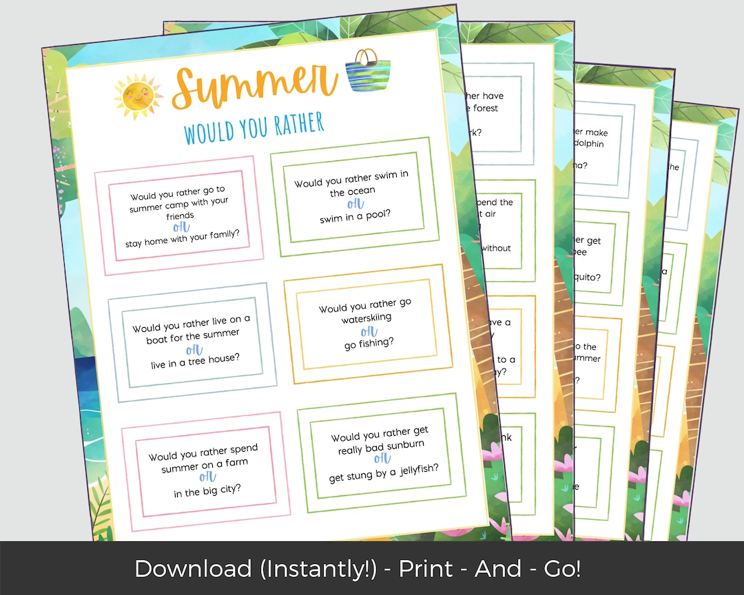 Summer Would You Rather Game for Kids, Printable Kids Activity ...