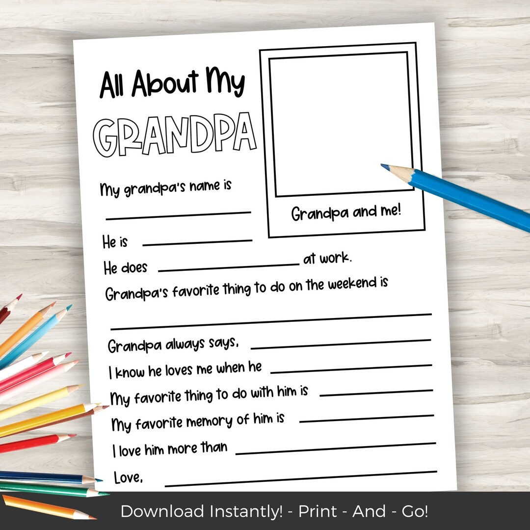 All About My Grandpa Printable Fathers Day Card, Sentimental Grandpa ...