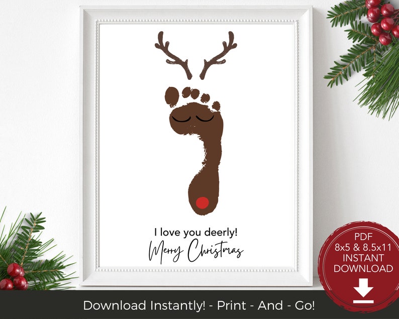 Reindeer Footprint Kids Christmas Craft Baby's First - Etsy