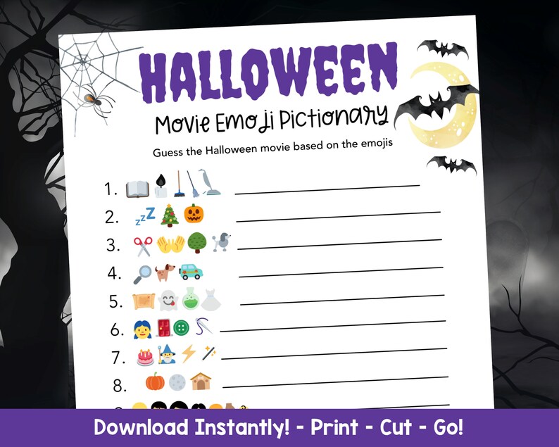 Halloween Movie Emoji Pictionary Halloween Printables Games - Etsy