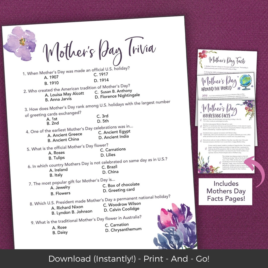 Mothers Day Game for Party, Mothers Day Trivia Printable, Mothers Day ...