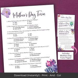 Mothers Day Game for Party, Mothers Day Trivia Printable, Mothers Day ...