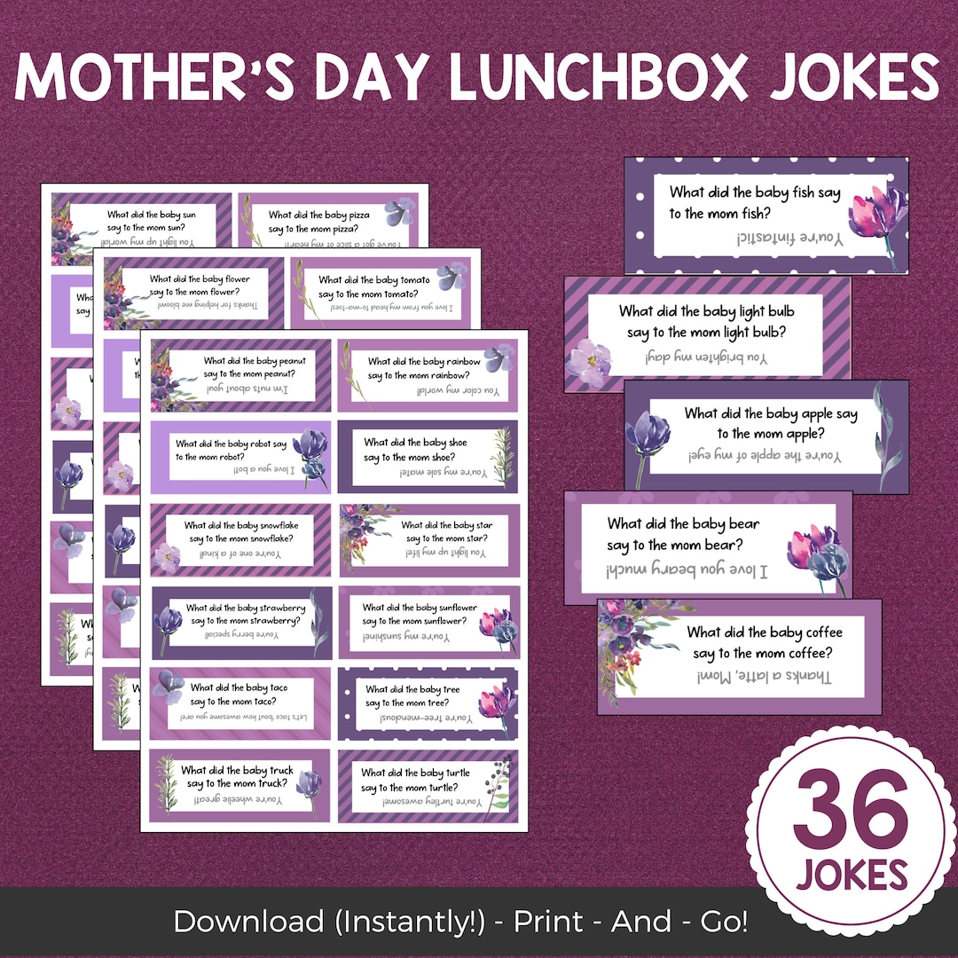 Mothers Day Printable Lunch Box Jokes for Kids, Lunch Box Notes, Back ...