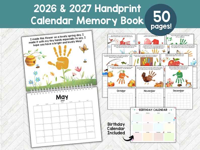 Handprint Calendar 2026 2027, Preschool Handprint Art Printable, 1st ...