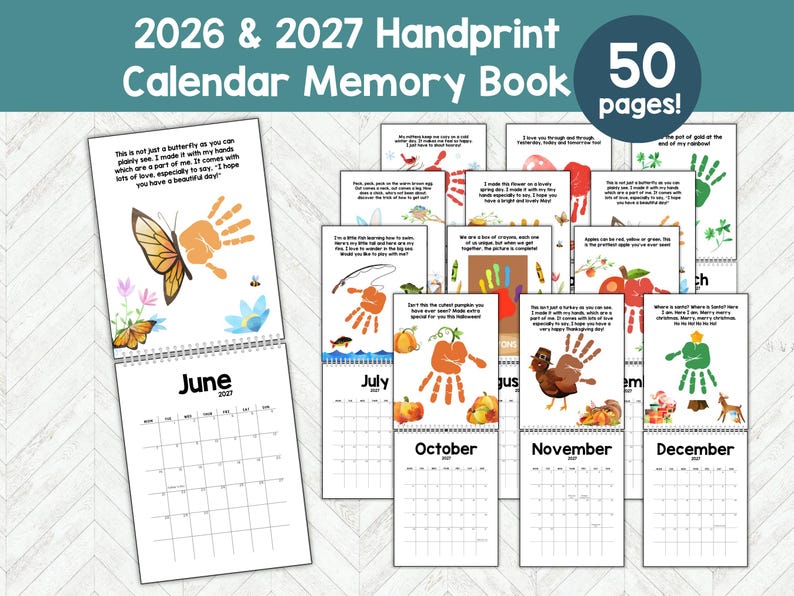 Handprint Calendar 2026 2027, Preschool Handprint Art Printable, 1st ...