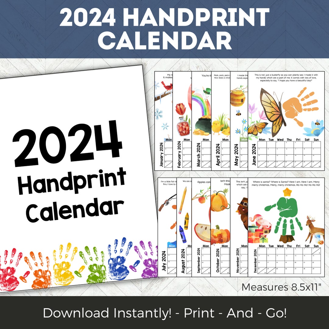Handprint Calendar 2024 2025, Preschool Handprint Art Printable, 1st ...