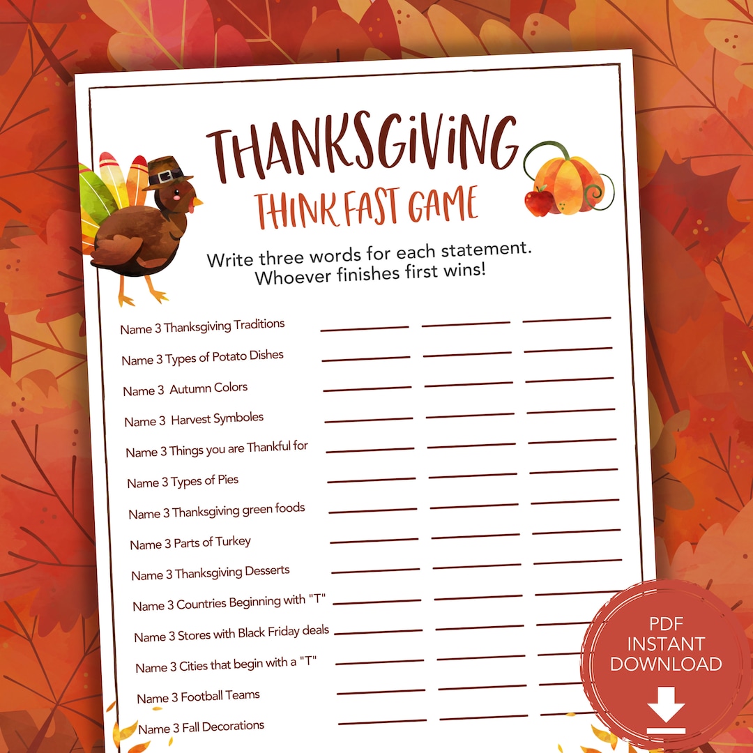 Thanksgiving Game for Kids and Adult Parties Instant Download, Fun ...