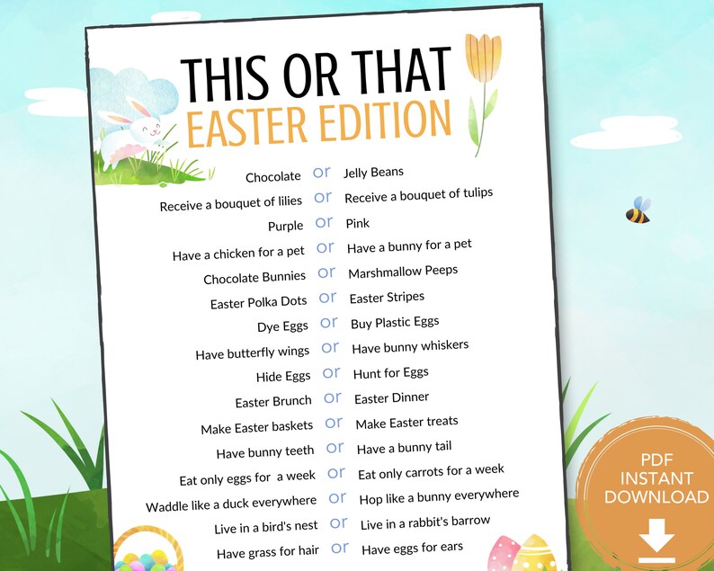 This or That Easter Game Fun Easter Printable Game for Kids - Etsy